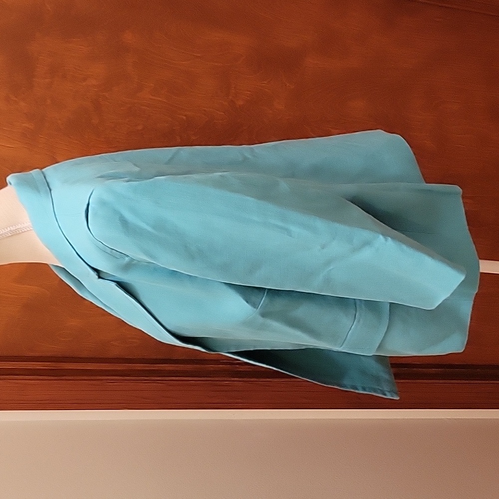 Talbots Light Turquoise 100% Linen Open Front Jacket … - Gem